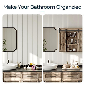 LINSY HOME Bathroom Wall Cabinet, 31“W Farmhouse Medicine Cabinet with Sliding Barn Door and Adjustable Shelves, Storage Cabinet Wall Mounted for Bathroom, Kitchen, Brown