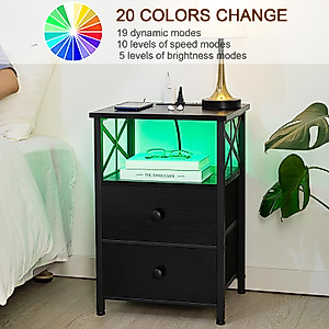 AMHANCIBLE Nightstand with Fast Charging Station, End Tables Living Room with USB Charger 3-Port & 2-Power Outlet, Bedside Table with Fabric Drawers for Bedroom HET052LBK1