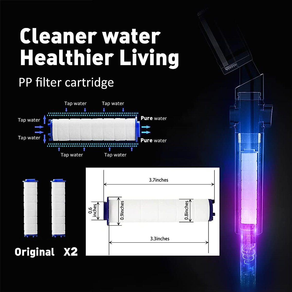 ANTOWER High Pressure Handheld Showerhead with filters Vortex hydro jet Turbo Propeller 360 Degrees Rotating Easy Install(I-Blue)