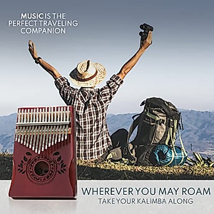 UNOKKI 17 Key Kalimba Thumb Piano For Adults & Kids with Hand Rest; Mahogany Mbira (Cherry Finish); Tuning Hammer, Finger Covers, Key Stickers & More Included; Christmas Stocking Stuffer Gift