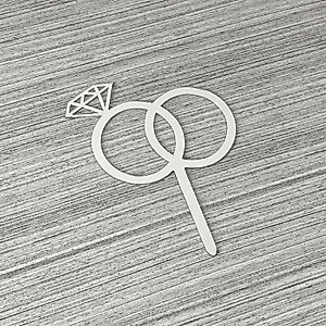 JIEEIN Diamond Ring Cake Topper, Mirror Silver Acrylic Cake Topper for Engagement/Wedding/Bridal Shower/Valentine Party Decoration