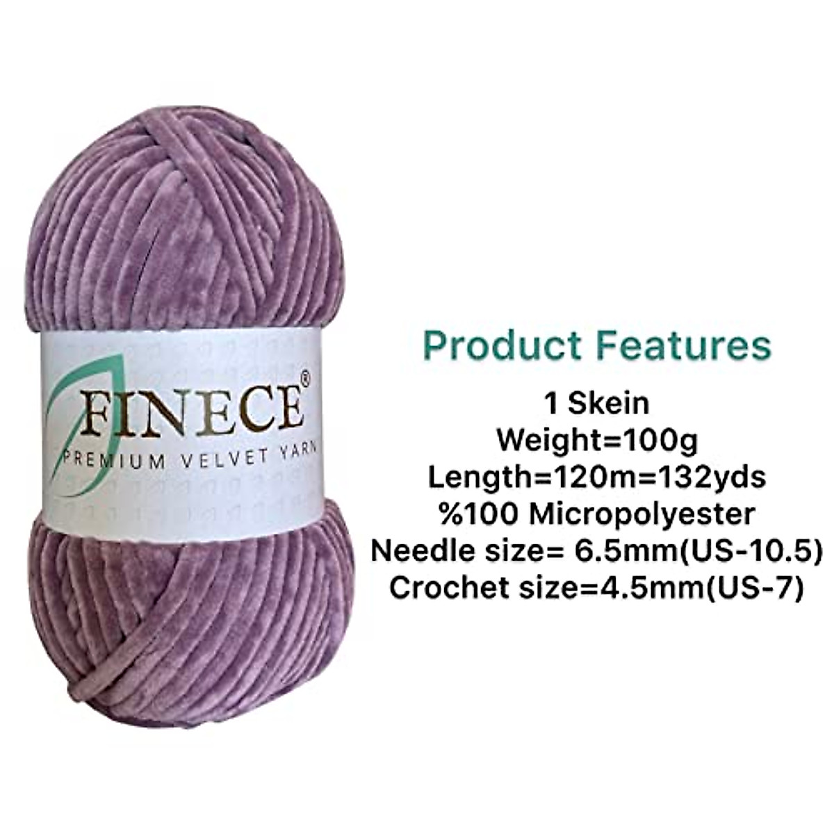 FINECE Soft Velvet Yarn Chenille Yarn for Crocheting Baby Blanket Yarn for Knitting 100 gr (132 yds) Fancy Yarn for Crochet Weaving Craft Amigurumi Yarn (1 Skein, 2180 - Purple)