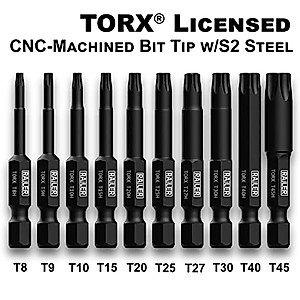 Tamper Proof TORX Bit Set, Railer 10-Piece 6 Point TORX Security Screwdriver Bit Set. S2 Steel Impact Driver 2" Star Bit Set (T8, T9, T10, T15, T20, T25, T27, T30, T40, T45)