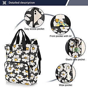 Daisy Flowers Diaper Bag Backpack for Baby Boys Girls Multifunction Baby Essentials Travel Tote with Stroller Straps & Bottle Storage Maternity Travel Bag for Shopping Hiking Traveling Moms Dads