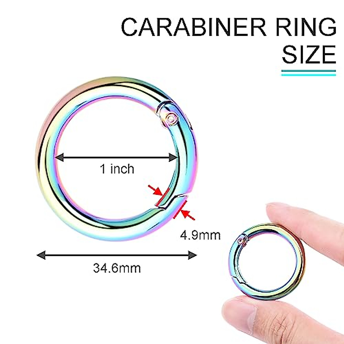 10Pack 1Inch Metal Spring O Rings Clip Keychain, Round Carabiner Clips Keyrings Snap Hook Buckle, Purse Shoulder Bag Chain Rings Clip Replacement Paracord Keychain Lanyard Leather DIY Crafts (Rainbow)