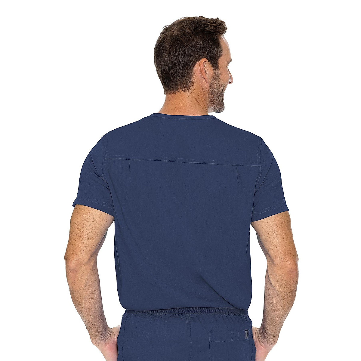 Med Couture Men's V-Neck Scrub Top, Tuckable Cadence One Pocket Scrub Top With 2-Way Stretch Technology MC7478, XL, Navy