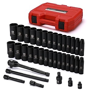 MIXPOWER 36-Piece 1/2-Inch Drive Deep Impact Socket Master Set with 10-inch Quick-release Ratchet Handle & Accessories, 3/8" - 1-1/4", 10-32MM, Deep, SAE&Metric, CR-V Steel