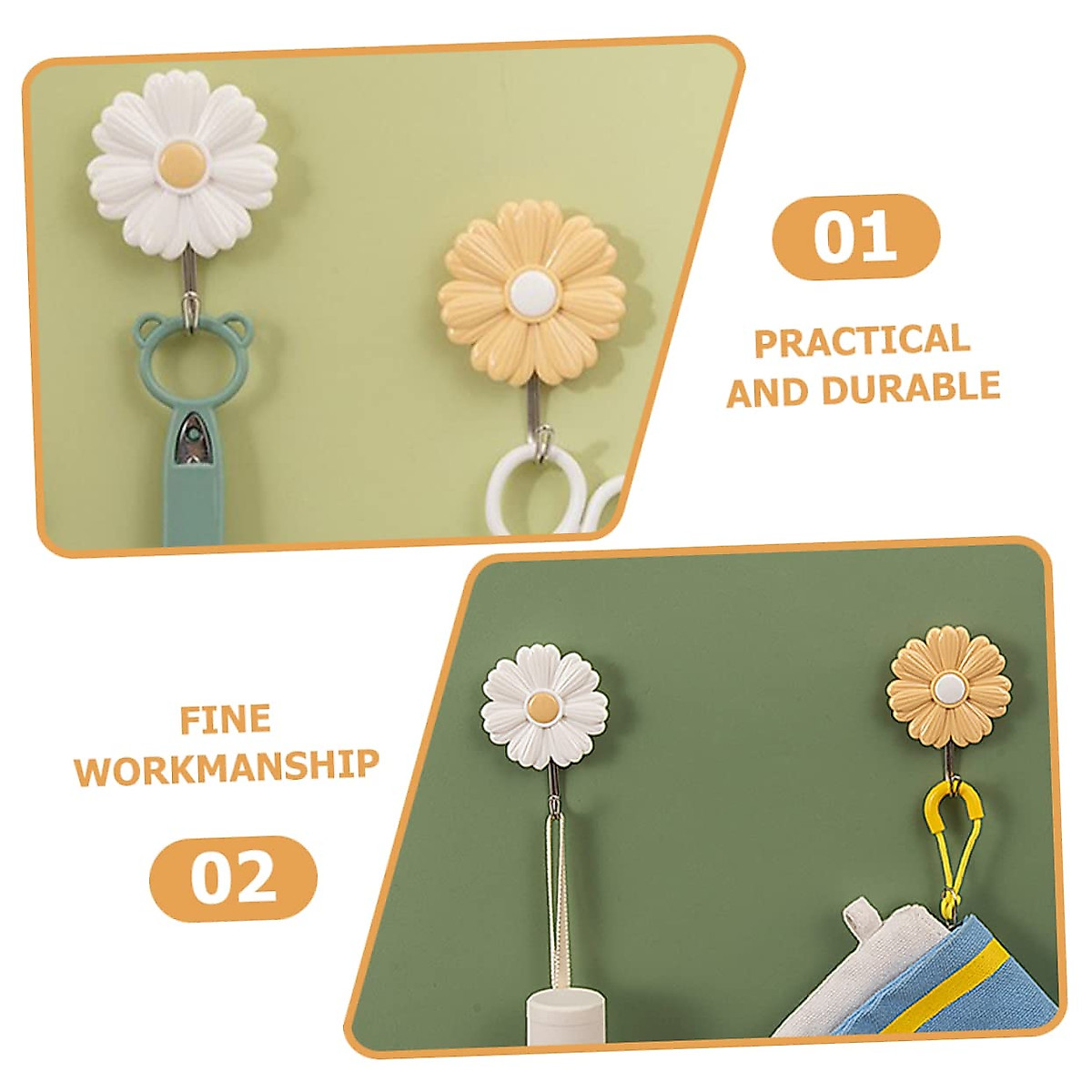 Parliky 4Pcs Decorative Daisy Adhesive Wall Hooks Strongly Adhesive Punch Hangers for Clothes Hats Towels Cute Wall Mounts for Home Decor