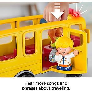Fisher-Price Little People Musical Toddler Toy Sit with Me School Bus with Lights Sounds & 2 Figures for Pretend Play Kids Ages 1+ Years