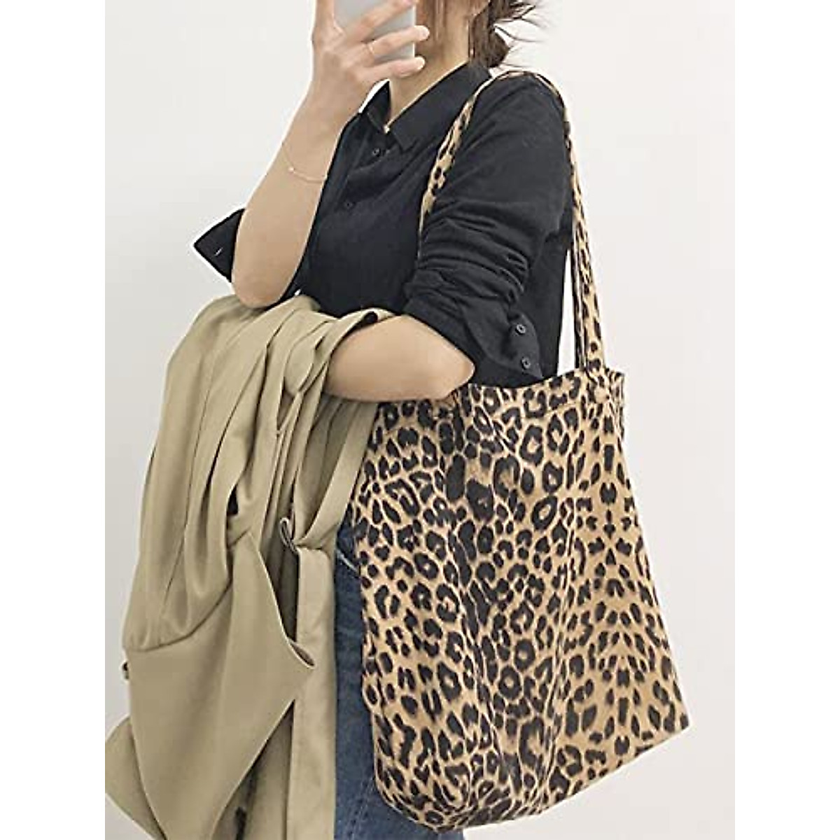 Leopard Tote Bag Women's Vintage Suedette Material Cheetah Printing Shoulder Bag Large Casual Slouchy Travel Bag
