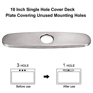 KWODE 10 Inch Single Hole Cover Deck Plate, Escutcheon Plate Stainless Steel Kitchen Sink Faucet Cover Plate for 1 or 3 Hole Bathroom Vanity Sink Faucet, Covering Unused Mounting Holes