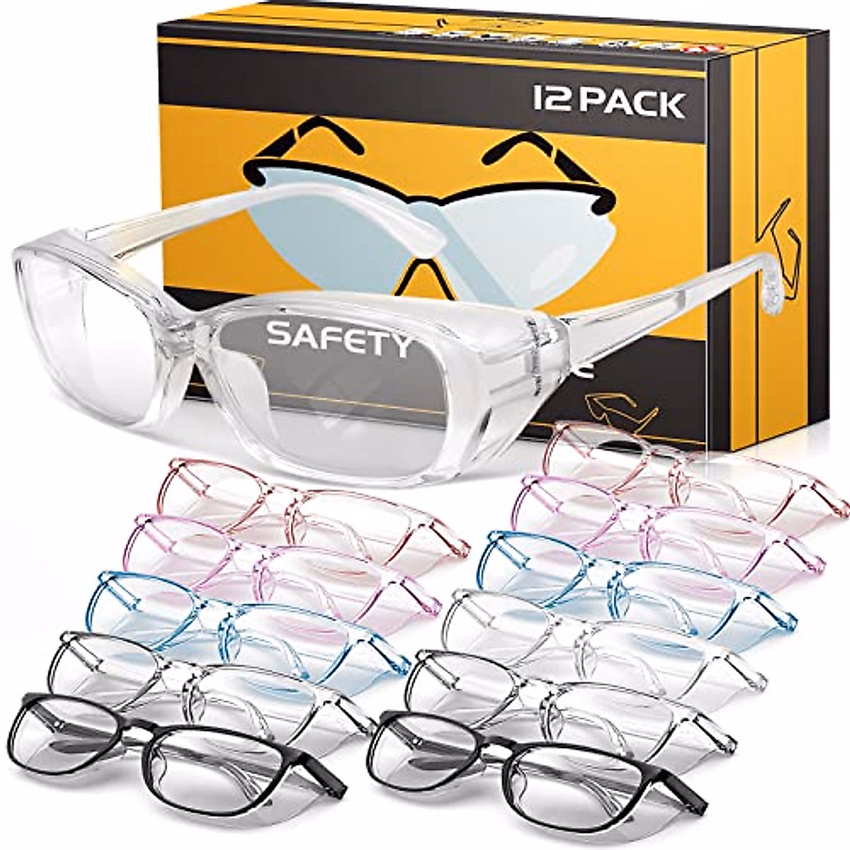 OXG 12 Pack Stylish Safety Glasses Goggles for Women, ANSI Z87.1 Protective Eyewear Blue Light Blocking Anti Dust UV Eye Protection Glasses For Nurses Lab