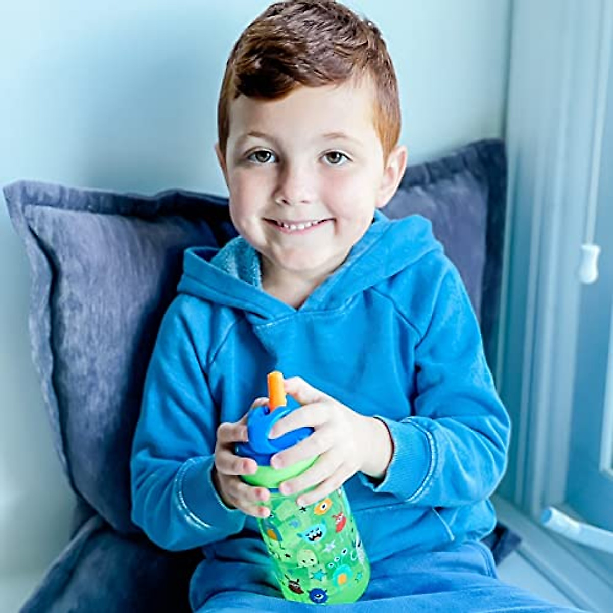 Nuby 2 Pack Iridescent Flip-it Kids On-The-Go Printed Water Bottle with Bite Proof Hard Straw - 18oz / 540 ml, 18+ Months, 2 pk Prints May Vary