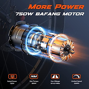 Scooway Electric Bike, 750W Electric Bike for Adults BAFANG Motor Electric Bicycle Ebike, 48V 15Ah Removable Battery, 27.5" Fat Tire E Bike, 28MPH Electric Mountain Bike Snow Beach City Road Shimano