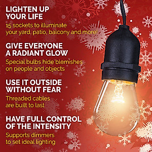 RZSAIDA Light Outdoor String Lights 48 ft Thick Bulb with Hanging Sockets Weatherproof Commercial Grade Bistro Backyard Market Patio Cafe Porch Garden Deck Gazebo Pergola Balcony Exterior Strand