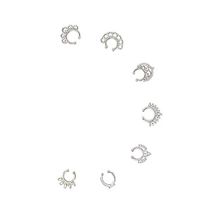 Honbay 7pcs Mix Style Silver Fake Septum Clicker Nose Ring Non Piercing Hanger Clip Body Jewelry