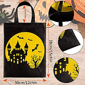 Whaline 12 Pack Halloween Trick or Treat Bags Non-Woven Tote Gift Bag Skull Pumpkin Web Spider Witch Candy Bags Reusable Goodie Treat Bag with Handle for Halloween Party Favors, 12 x 15"