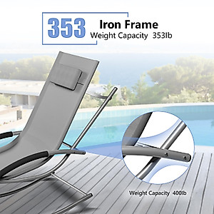 Patio Chaise Lounge Set of 3, Outdoor Pool Lounge Chair Beach Sunbathing Lawn Lounger Recliner Chair, Backrest Tanning Chairs with Arm & Side Table for All Weather, Poolside, Deck, Balcony, Backyard