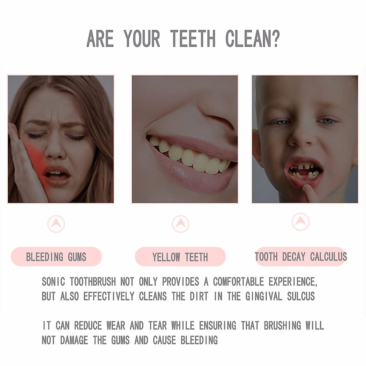 WSYKC Electric Toothbrush USB Charging for 60 Days, One Electric Handle, 4 Replacement Brush Heads, Portable Toothbrush Case, Toothbrush Holder Pink