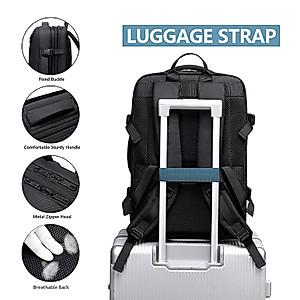 Travel Laptop Backpack, Extra Large 25-40L Expandable Carry On Backpack for Women Men with USB Charging Port, Water Resistant Luggage Computer Backpacks Bag Fits 17.3 Inch Laptop and Notebook, Black