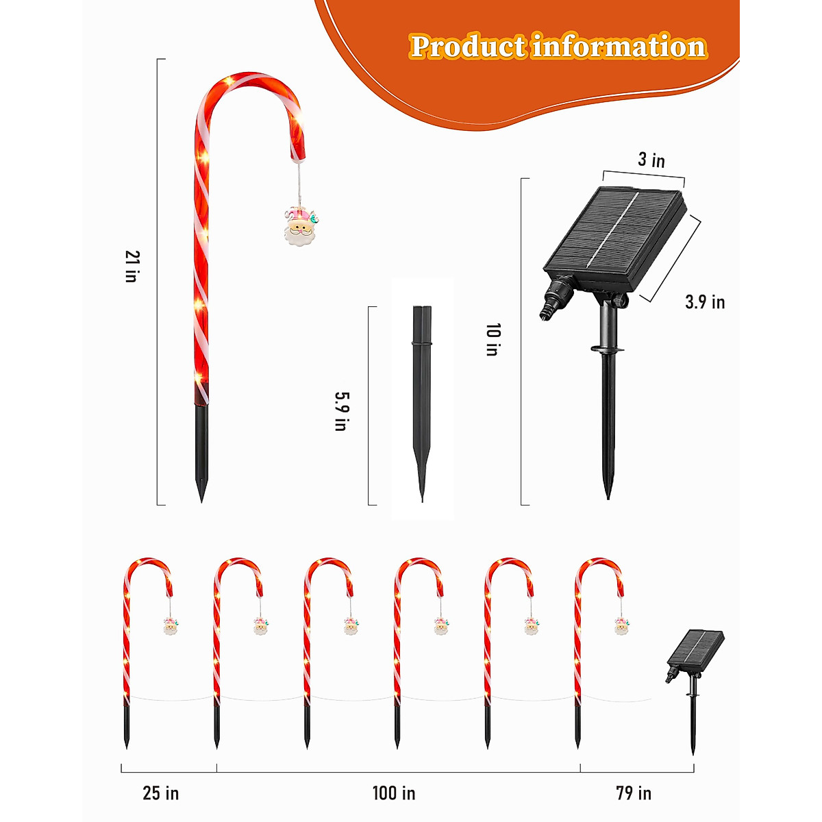 CRILEAL Christmas Decorations 12pcs Candy Cane Lights, 84LED Solar Christmas Lights Outdoor Waterproof with 8 Modes, Christmas Outdoor Yard Decor for Garden/Lawn/Tree/Pathway/Patio