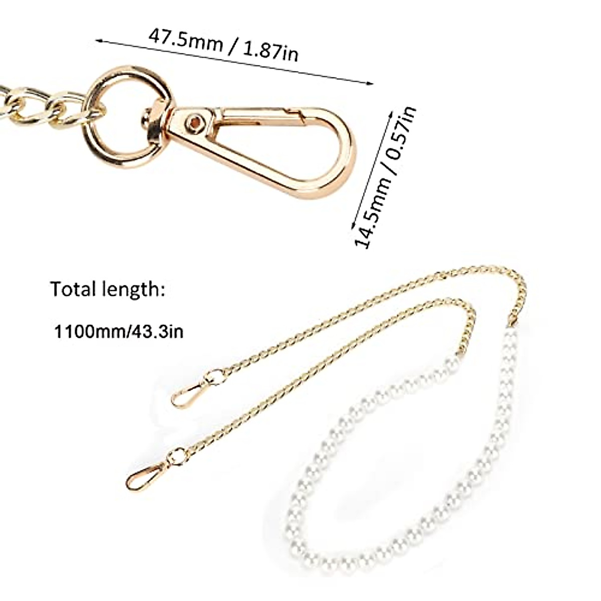 Imitation Peal Chain Handle Wallet Crafts Making Metal with Lobster Clasp Accessories for Making Handbag Purse Substitute 43.3Inch