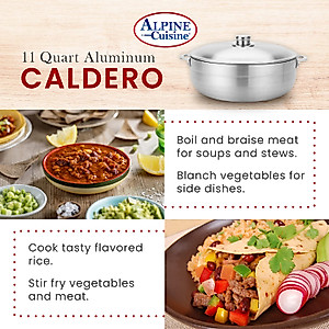 Alpine Cuisine 11-Quart Gourmet Aluminum Caldero Stock Pot, Cooking Dutch Oven Performance for Even Heat Distribution, Perfect for Serving Large & Small Groups, Riveted Handles, Commercial Grade