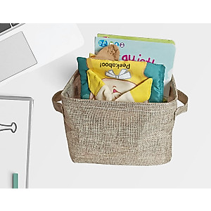 AARAINBOW Storage Basket Bins Canvas Mini Storage Cubes Storage Basket for Makeup, Baby Toys Liners, Books Nursery Storage Baskets with Handles for Shelves & Desks(3 Jute)