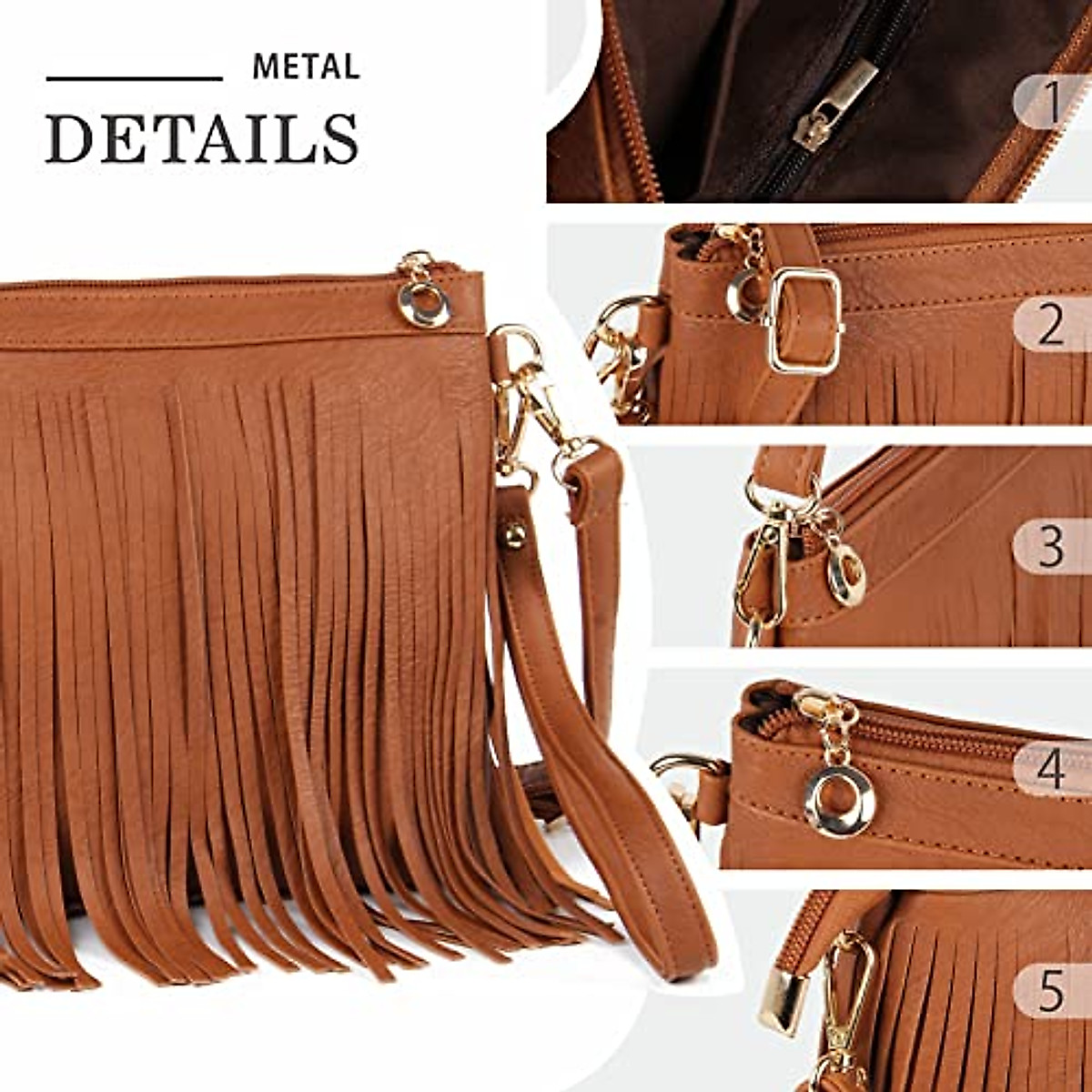 Fecialy Women Fringe Tassel Crossbody Bag Leather Shoulder Bag Clutch Purse Hobo Handbag with Wrist Strap Messenger bag