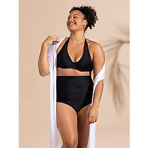 SHAPERMINT Women Ruched High Waisted Black Bikini Bottom Swimsuit, Tummy Control Full Coverage Swimwear, Small to Plus Size