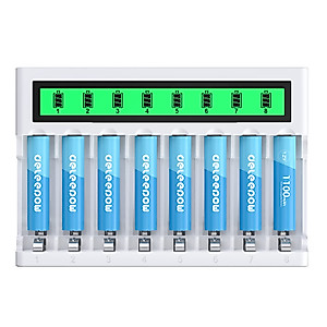 Deleepow AAA Batteries Rechargeable 1100mAh Nimh AAA Rechargeable Batteries 8-Pack 1.2V 1200 Cycles with USB-C and Micro USB 2 Charge Port LCD Charger