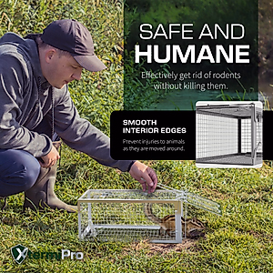 Live Animal Trap Cage - 12.5" x 6.5" x 5.5" Humane Rat Trap, Chipmunk Trap, Squirrel Trap, Rodent Trap - Catch and Release - Heavy Duty Reusable No Kill Live Trap for Small Critters - Indoor/Outdoor