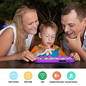 YOBANSE Kids Tablet, 7 inch Tablet for Kids 3GB RAM 32GB ROM Android 11.0 Toddler Tablet with Bluetooth, WiFi, GMS, Parental Control, Dual Camera, Shockproof Case, Educational, Games(Purple)