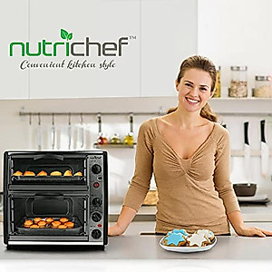 NutriChef Multi-Functional Dual Oven Cooker, Toaster, Broiler Roast And Rotisserie Convection Cooking Ready, Large 42 QT Capacity Dual Tier Oven, For Kitchen Table Or Countertop Use - 1780 watts