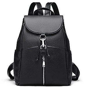 COOLCY Genuine Leather Backpack Purse for Women Black Fashion Backpack (Black)