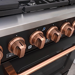 Akicon 48" Slide-in Freestanding Professional Style Gas Range with 6.7 Cu. Ft. Oven, 8 Burners, Convection Fan, Cast Iron Grates, & Blue Porcelain Oven Interior, In Black with Copper