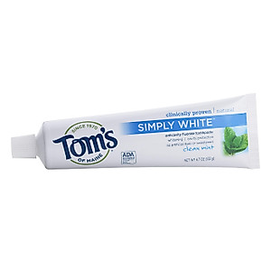 Tom's of Maine Natural Simply White Fluoride Toothpaste, Clean Mint, 4.7 oz. 6-Pack (Packaging May Vary)