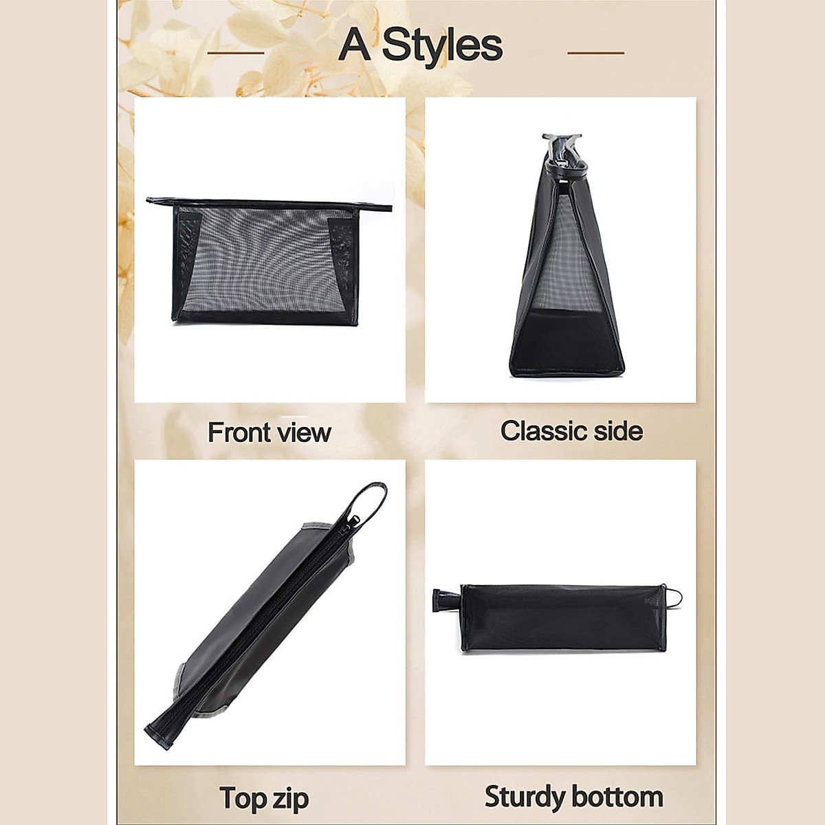 Gidary Mesh Cosmetic Bag Mesh Zipper Pouch Clear Cosmetic Bags for Home Travel Accessories Organizer 3PCS