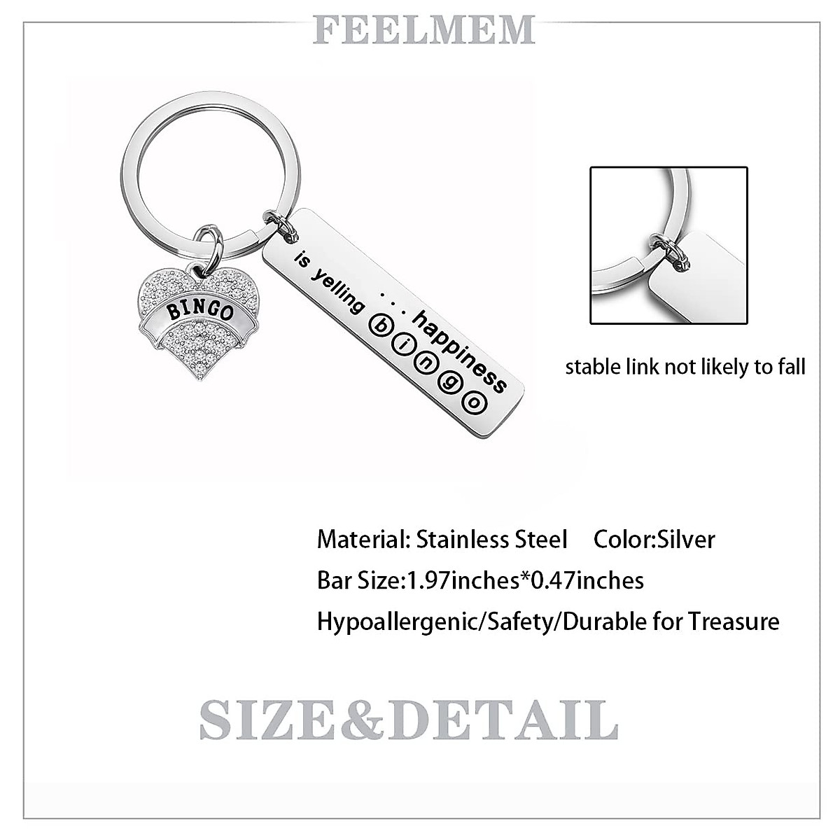 FEELMEM Funny Bingo Gift Happiness is Yelling Bingo Keychain Bingo Players Bingo Lovers Gifts Bingo Winner Gift