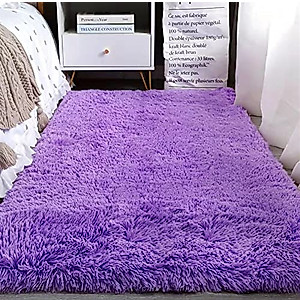 Heavyoff Fluffy Shaggy Area Rugs for Bedroom, Soft Non-Slip Plush Carpet Feet Floor Mats Rectangular Cozy Rug for Nursery Room Living Room Purple, 1.3 ft x 2 ft