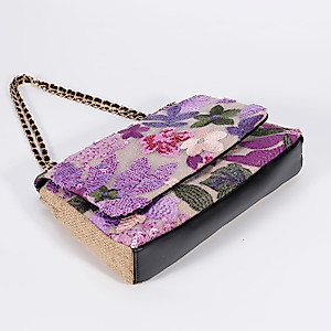 Wabilu Women Girls Summer Straw Bag Sequin Floral Embroidery Straw Clutch Purse Woven Shoulder Handbag For Beach Party Wedding With Random Flower Pattern