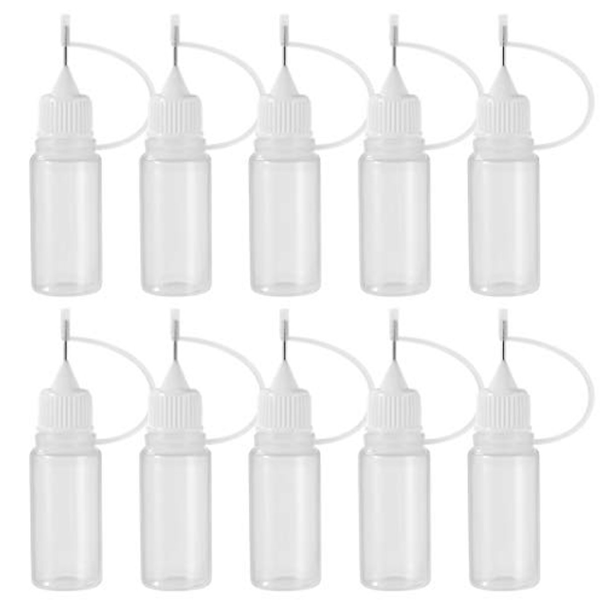EXCEART 10 Pcs Needle Tip Glue Bottles 10ml Precision Refillable Squeeze Tip Applicator Empty Needle Plastic Bottle for DIY Craft