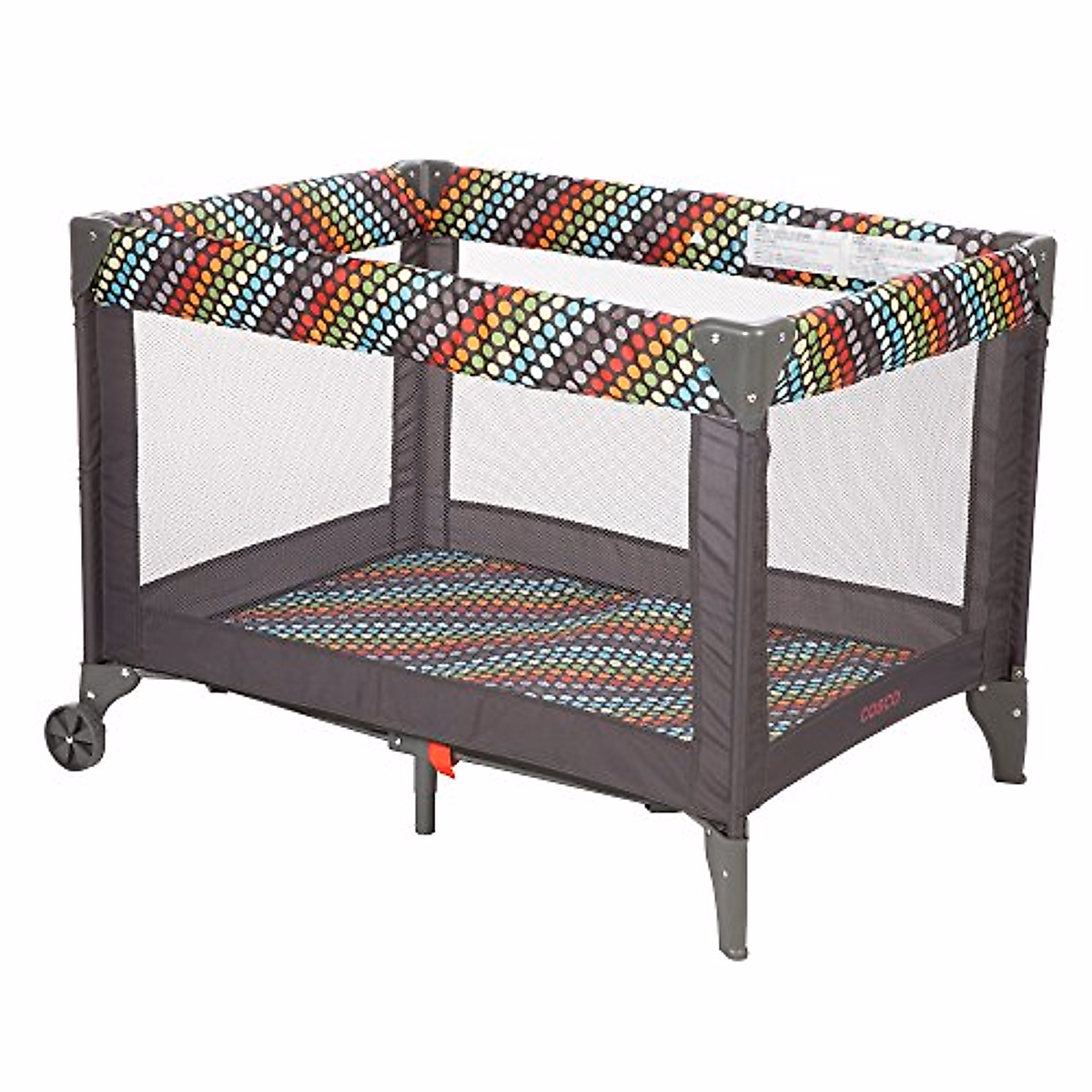 Cosco Funsport Compact Portable Playard, Lightweight, Easy Set up, Foldable Baby Playpen with Carry Bag, Rainbow Dots