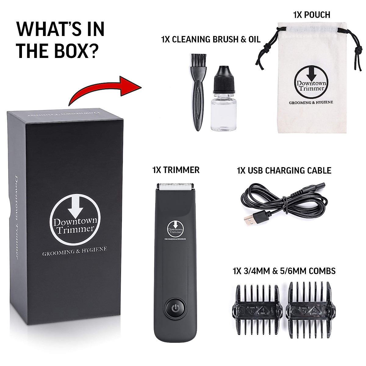 Downtown Trimmer, Electric Groin Hair Trimmer & Body Trimmer for Men, Replaceable Ceramic Blade Heads, Rechargeable, Waterproof, Elite Male Hygiene Machine