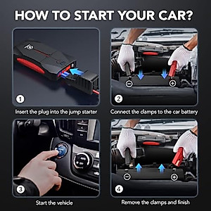 FLYLINKTECH Car Jump Starter 2500A 12V Smart Auto Battery Booster Pack(for uo to 8.0L Gas & 6.5L Diesel), Portable Power Bank, 19.6'' Safe Jumper Cable, LED Flashlight, EC5 Car Cigarette Lighter