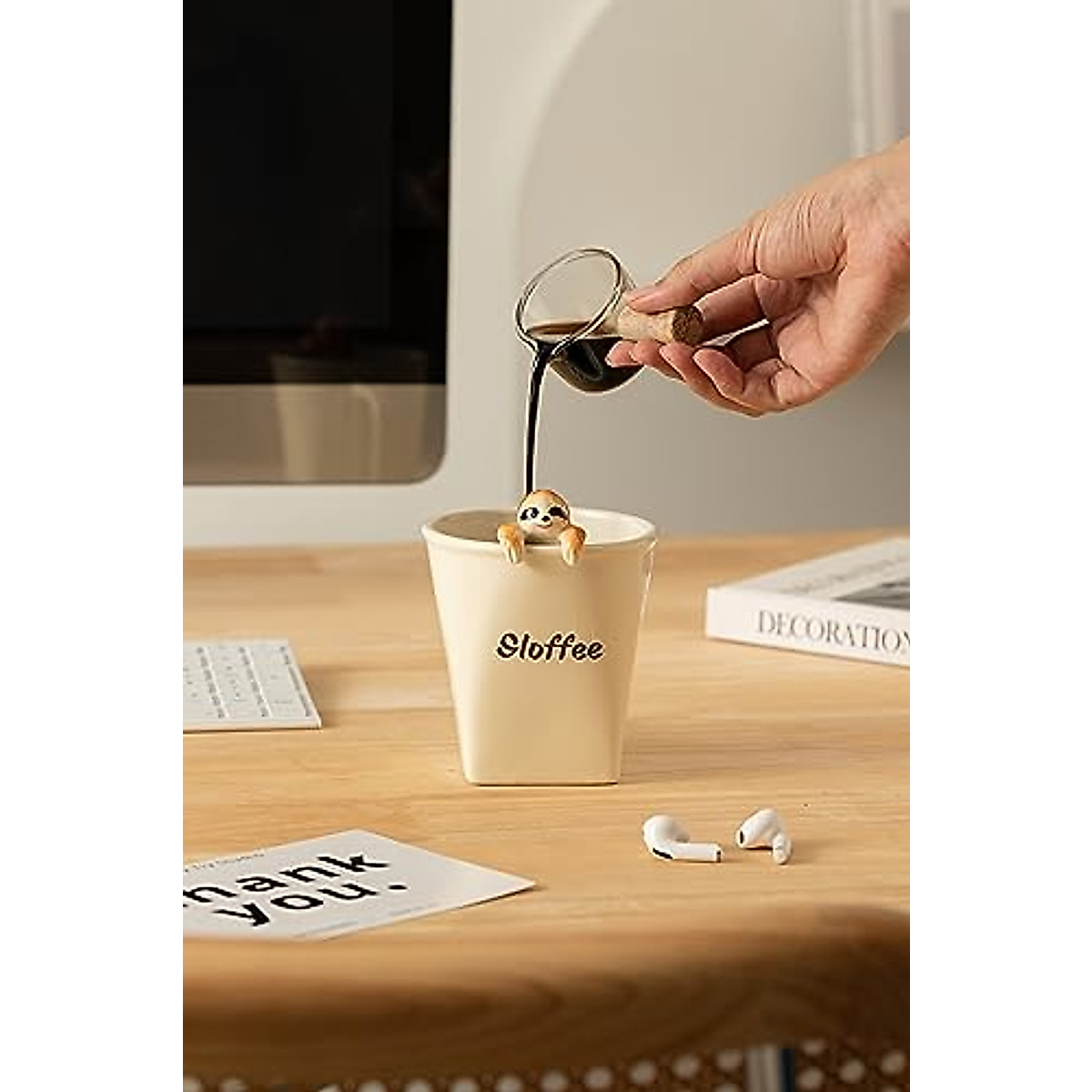 DIHOclub Ceramic Cup Funny 3D Sloth Mug Coffee Mug for Women and Men Gift for Best Friends and Coworkers (Cream-Sloth)