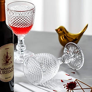 Chroma Beverage Goblet Glasses 10.6 oz. set of 6 Clear Vintage Embossed Glassware for Refreshments Iced-tea Soda Juice Water Perfect for Dinner Parties Bars Restaurants