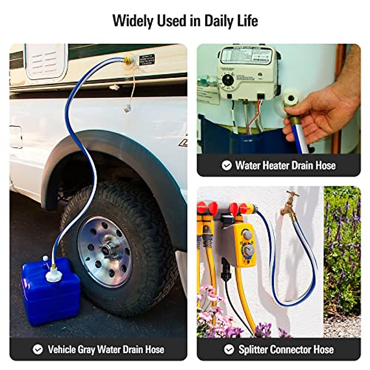 Solution4Patio Homes Garden 3/4 in. x 3 ft. Short Garden Hose Blue Lead-in Hose Male/Female High Water Pressure with Solid Brass Fittings for Water Softener, Dehumidifier, Vehicle 8 Years Warranty