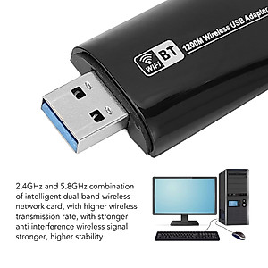 Zyyini Wireless USB WiFi Adapter, 1200Mbps Wireless Network Card for Desktop Computer, Portable Dual Band Bluetooth Receiver 2.4GHz 5GHz