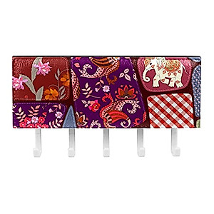 Ethnic Patchwork Elephant Floral Rack Organizer with 5 Hooks Wall Bathroom Kitchen Shelf Rack Multifunctional Storage Shelf